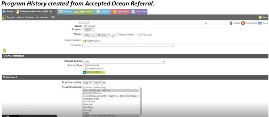 Accepting Ocean Referral in EMHware – EMHware Help Centre