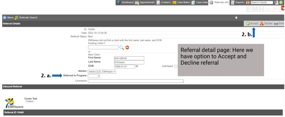 Accepting Ocean Referral in EMHware – EMHware Help Centre
